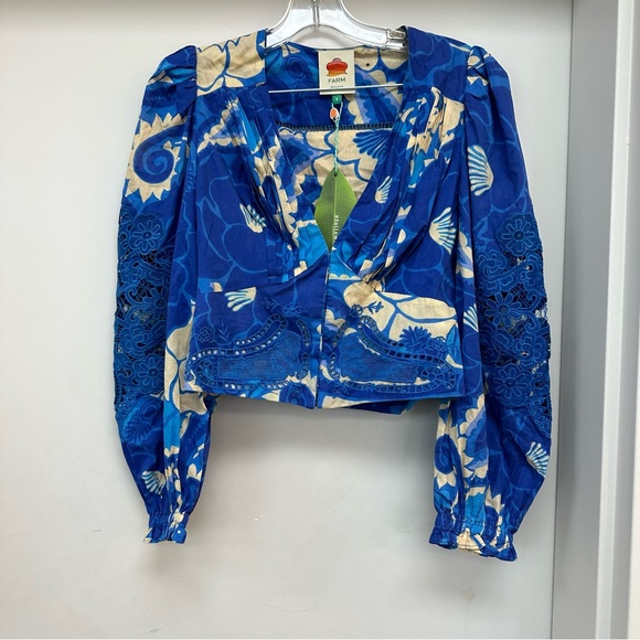 FARM Rio | Tops | Nwt Farm Rio Tropical Groove Blue Blouse | Poshmark